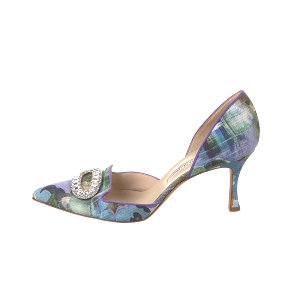 Manolo Blahnik | Shoes | Manolo Blahnik Canvas Printed Dorsay Crystal ...